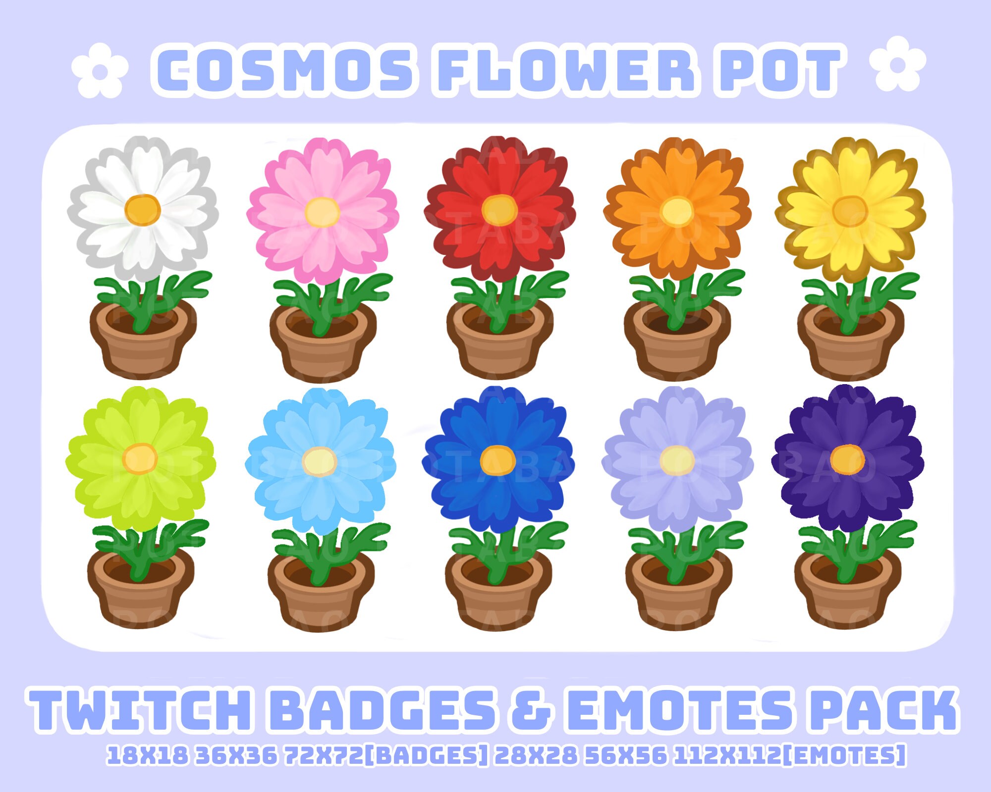 10 Cute Twitch Cosmos Flower Pot Sub/bit Badges & Emotes Pack for ...