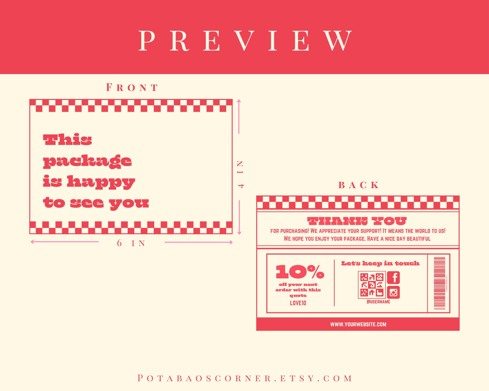 Retro Thank You Coupon Business Card Canva Template retro Cherry ...