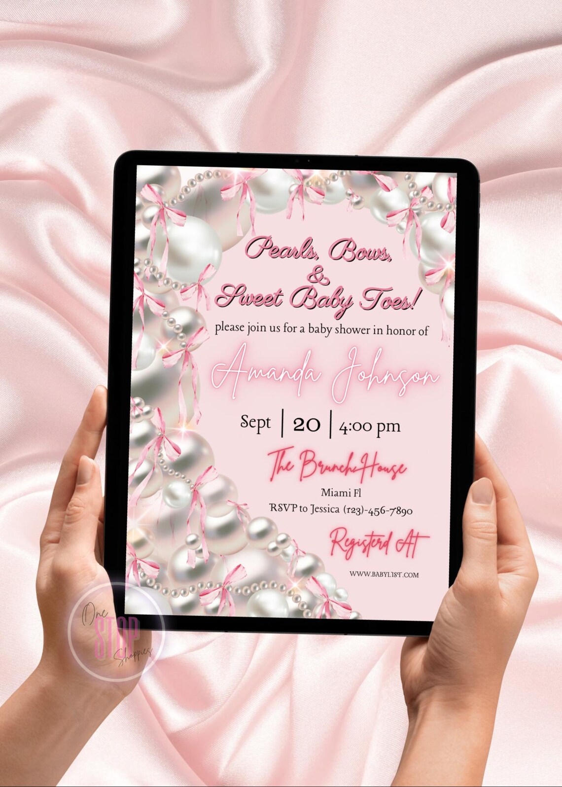 Pearls, Bows & Sweet Baby Toes Baby Shower Invitation Template ...