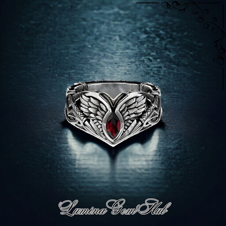 Astarion Ring Gothic Vampire Ring Stainless Steel Ring Garnet Statement ...