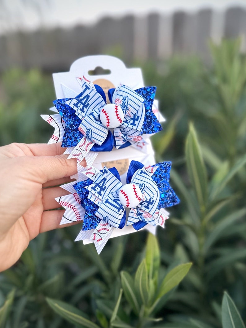 Pigtails LA Baseball Bows, Glitter Set of Baseball Boutique Hair Bows ...