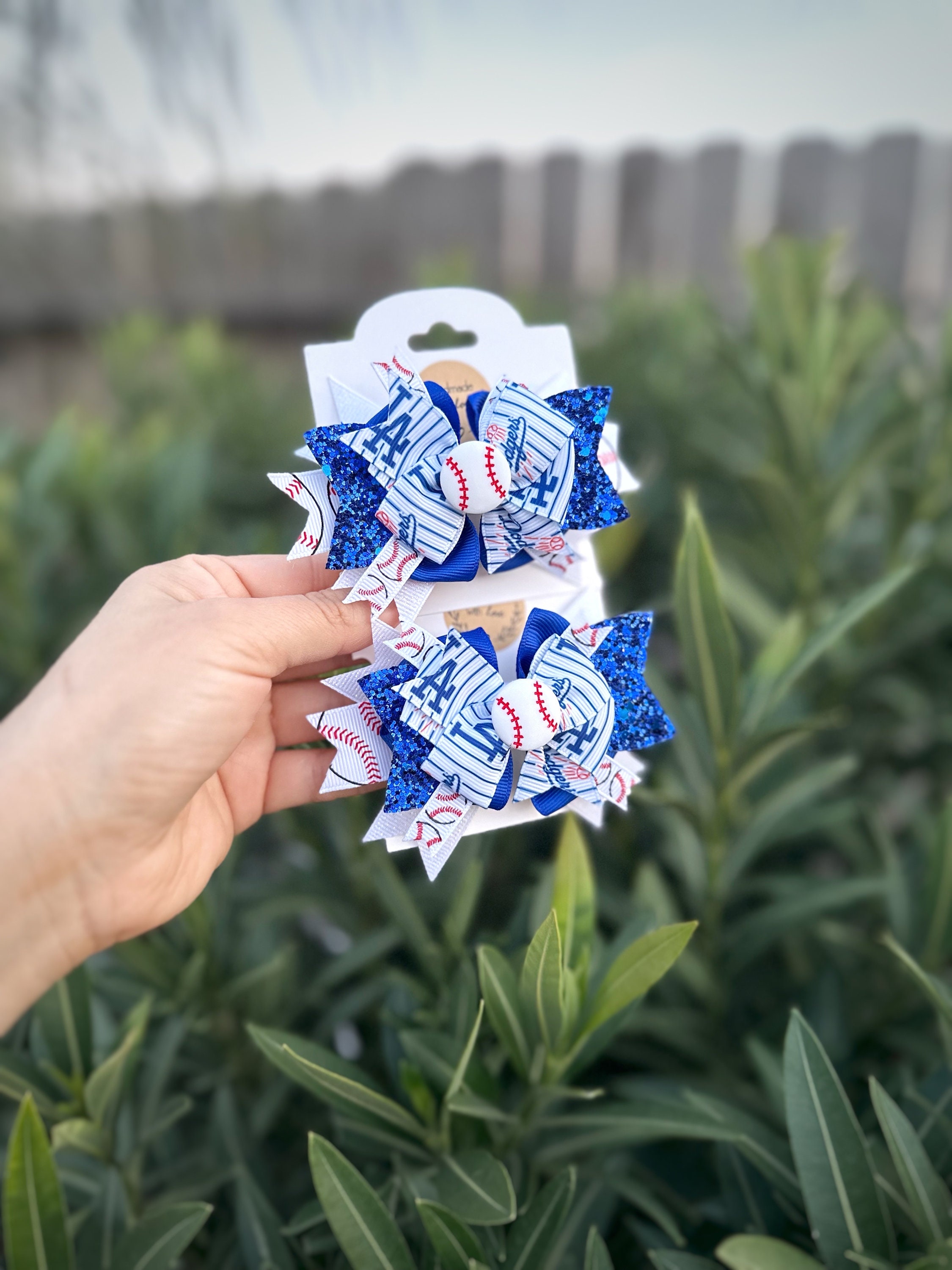 Pigtails LA Dodgers Bows, Glitter Set of Baseball Boutique Hair Bows ...