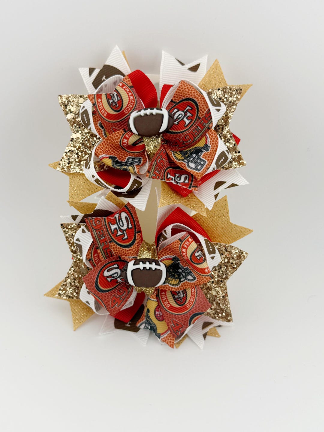 Two 49ers Pigtail Bows| Glitter Pigtails NFL SF 49ers - Etsy