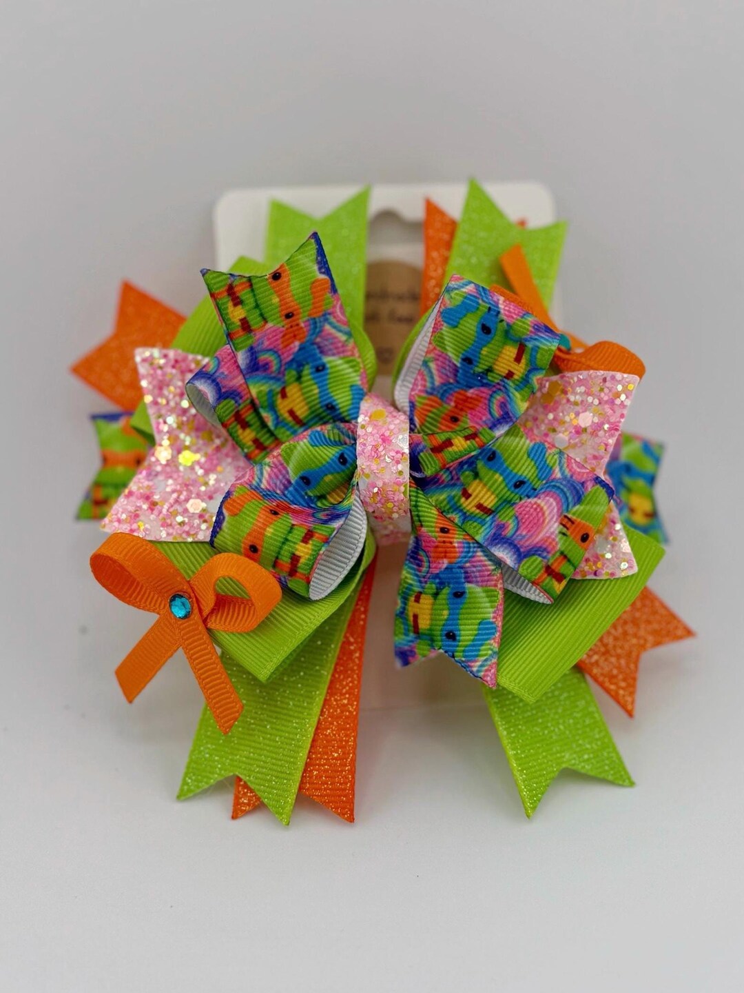 Kitty & Turtle Medium Bow, Glitter Pigtail Medium Hair Bow With Spikes ...