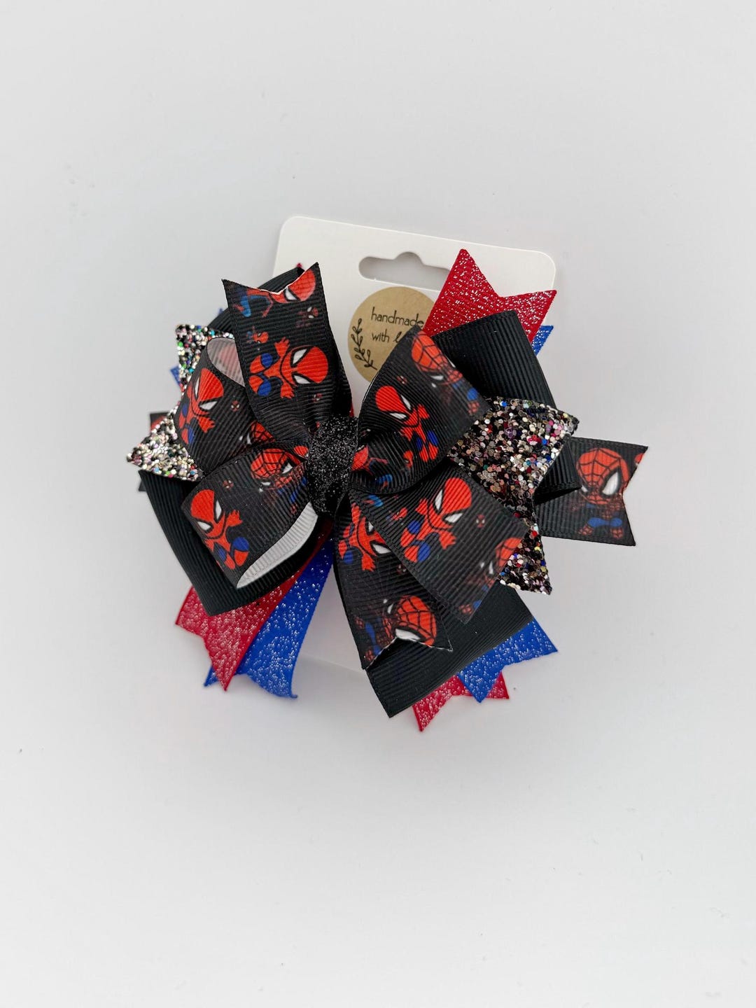 Spidey Medium Bow, Glitter Pigtail Medium Hair Bow With Spikes ...