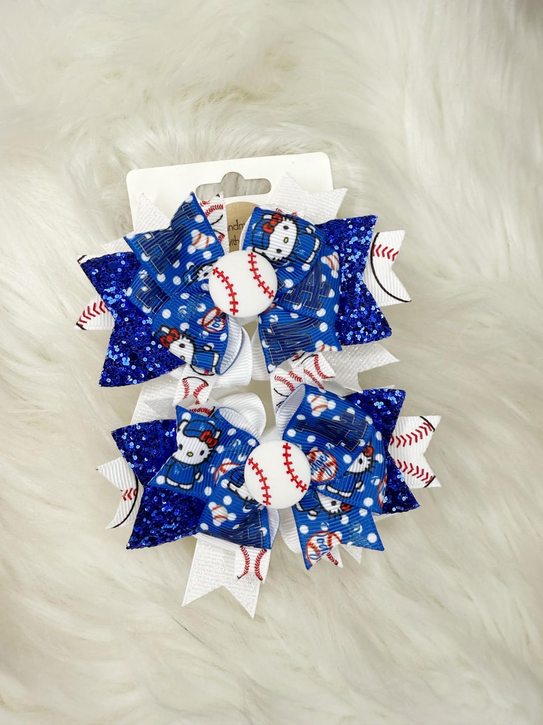 Pigtails LA Dodgers Kitty Bows, Set of Baseball Boutique Hair Bows, MLB ...