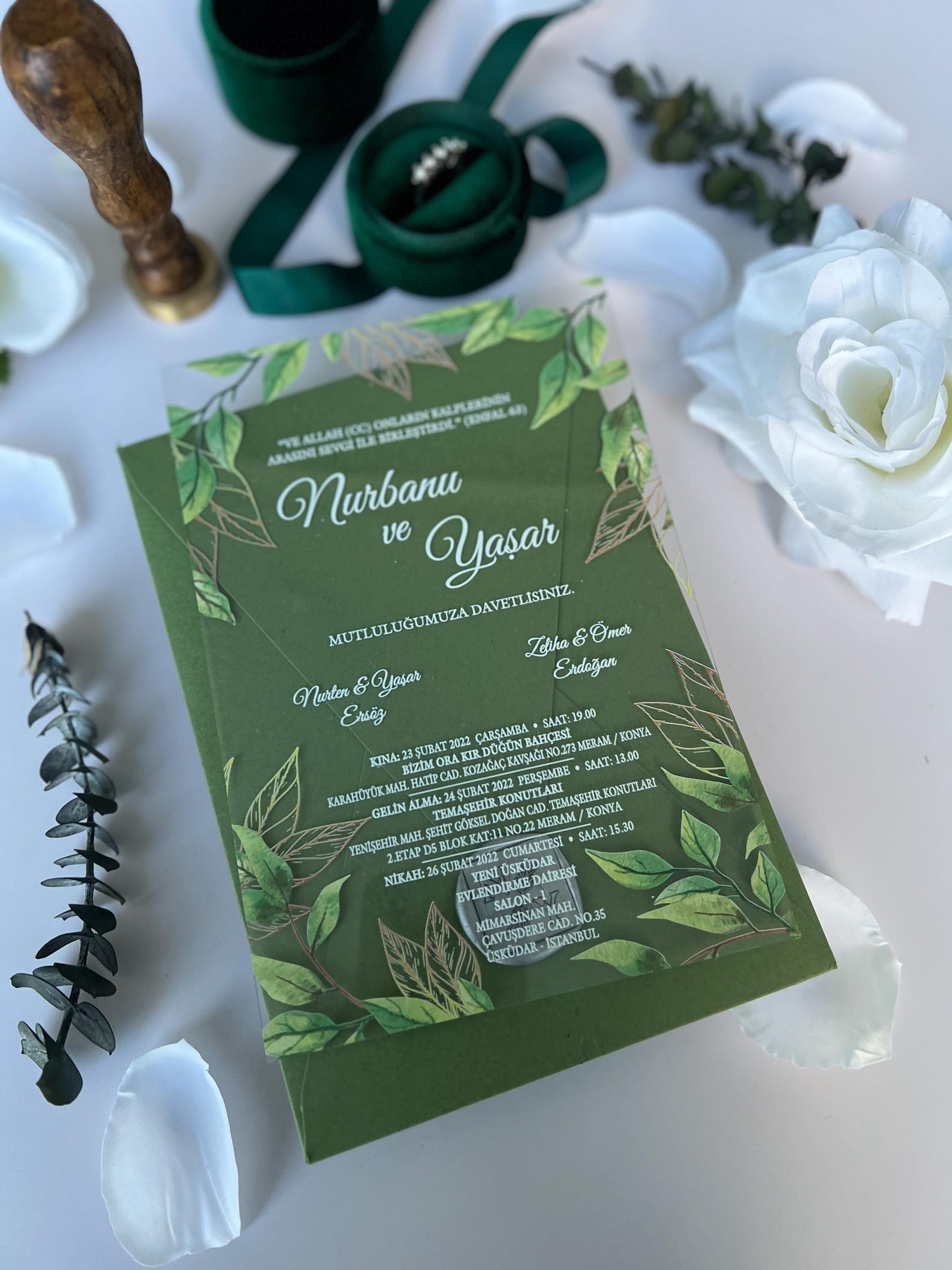 Acrylic Wedding Invitation, Green Leaves Invitation, Unique Invites ...