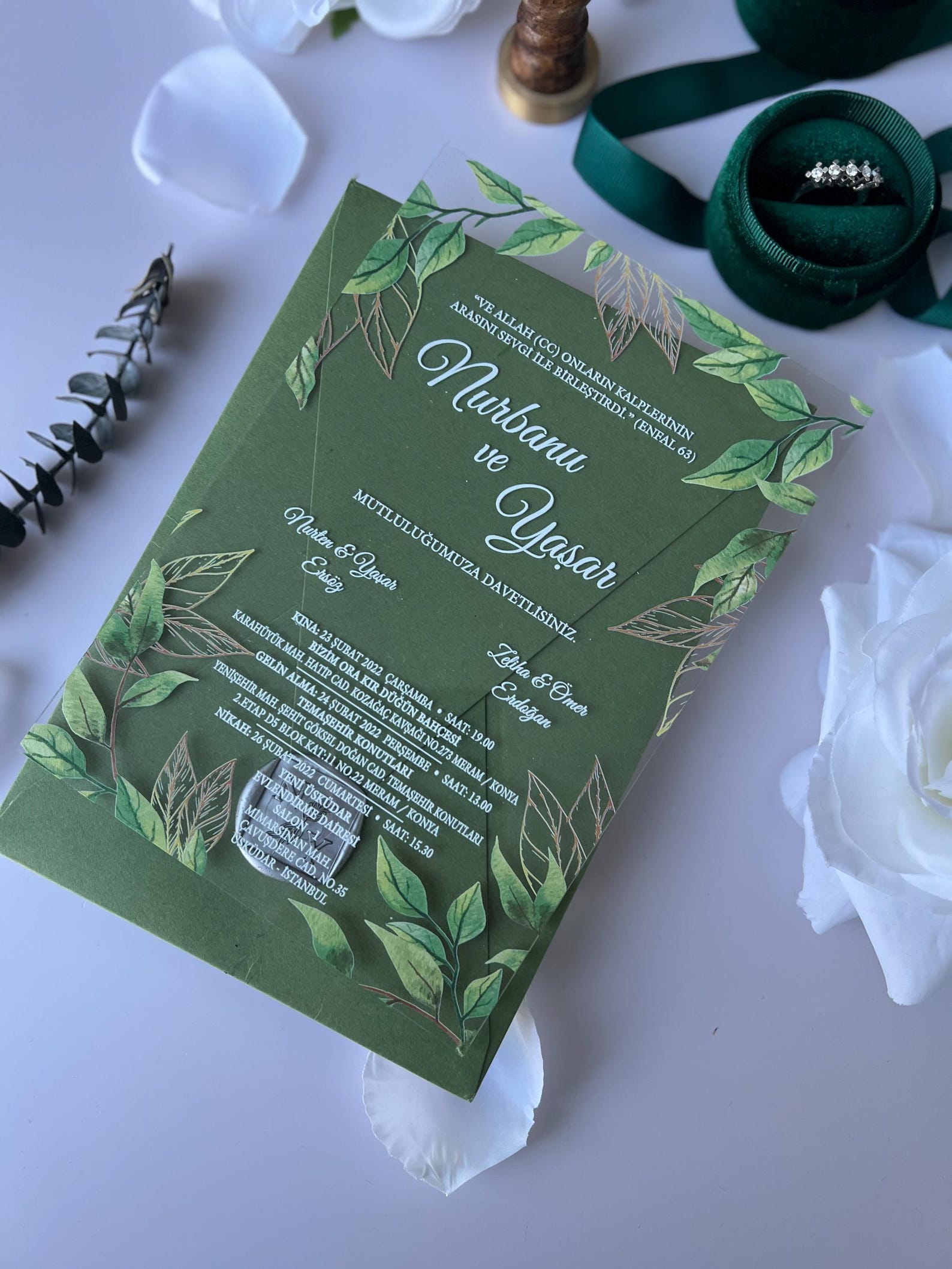 Acrylic Wedding Invitation, Green Leaves Invitation, Unique Invites ...