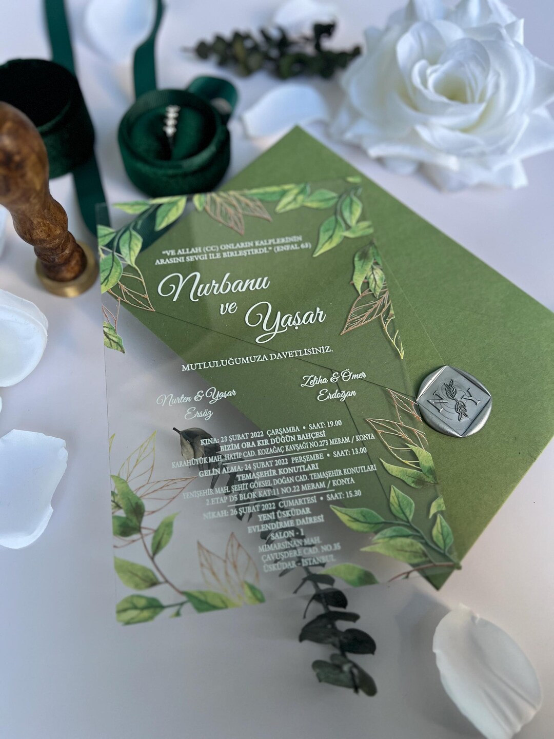 Acrylic Wedding Invitation, Green Leaves Invitation, Unique Invites ...
