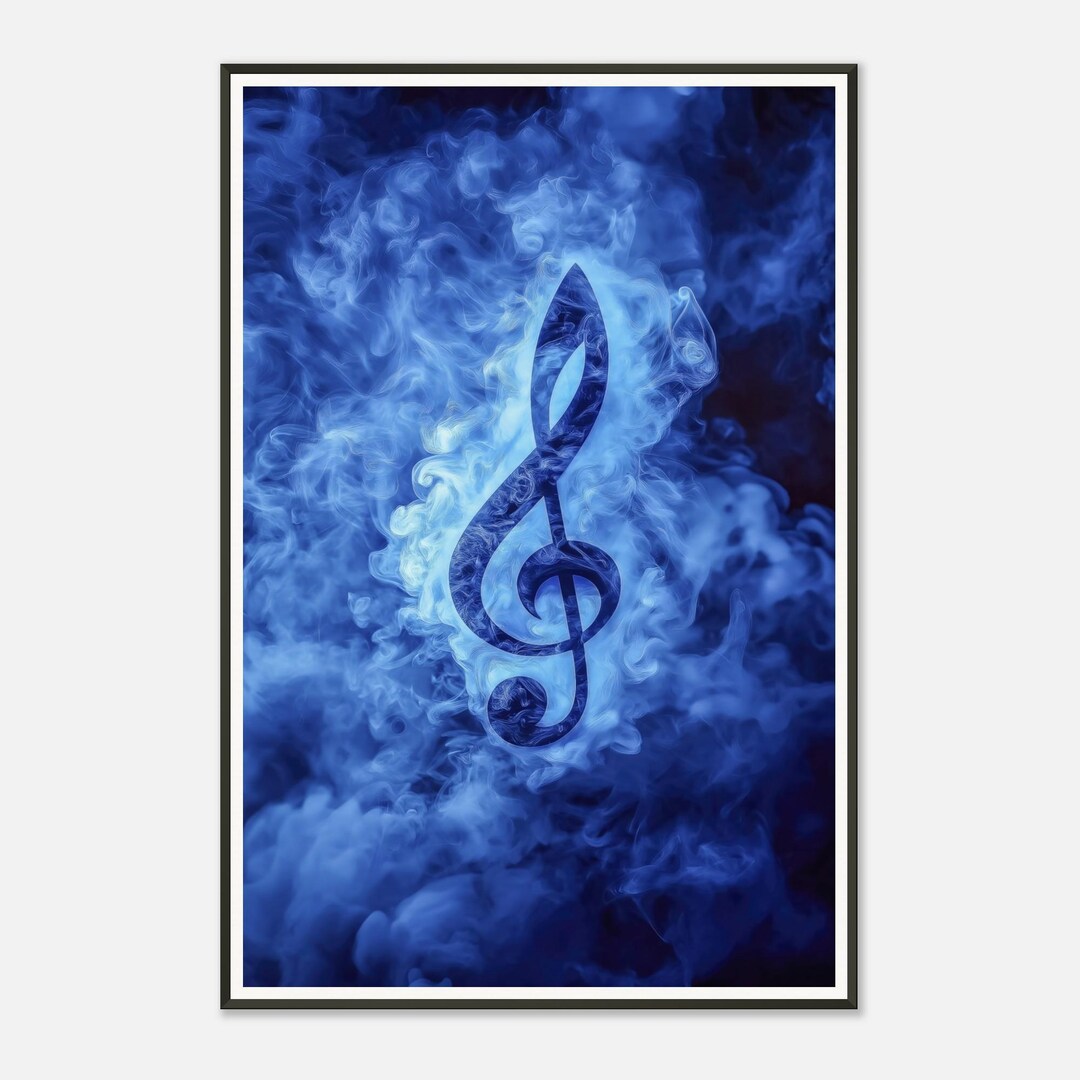 Framed Music Treble Clef Art Print - Blue Smoke Background - Fine Art ...