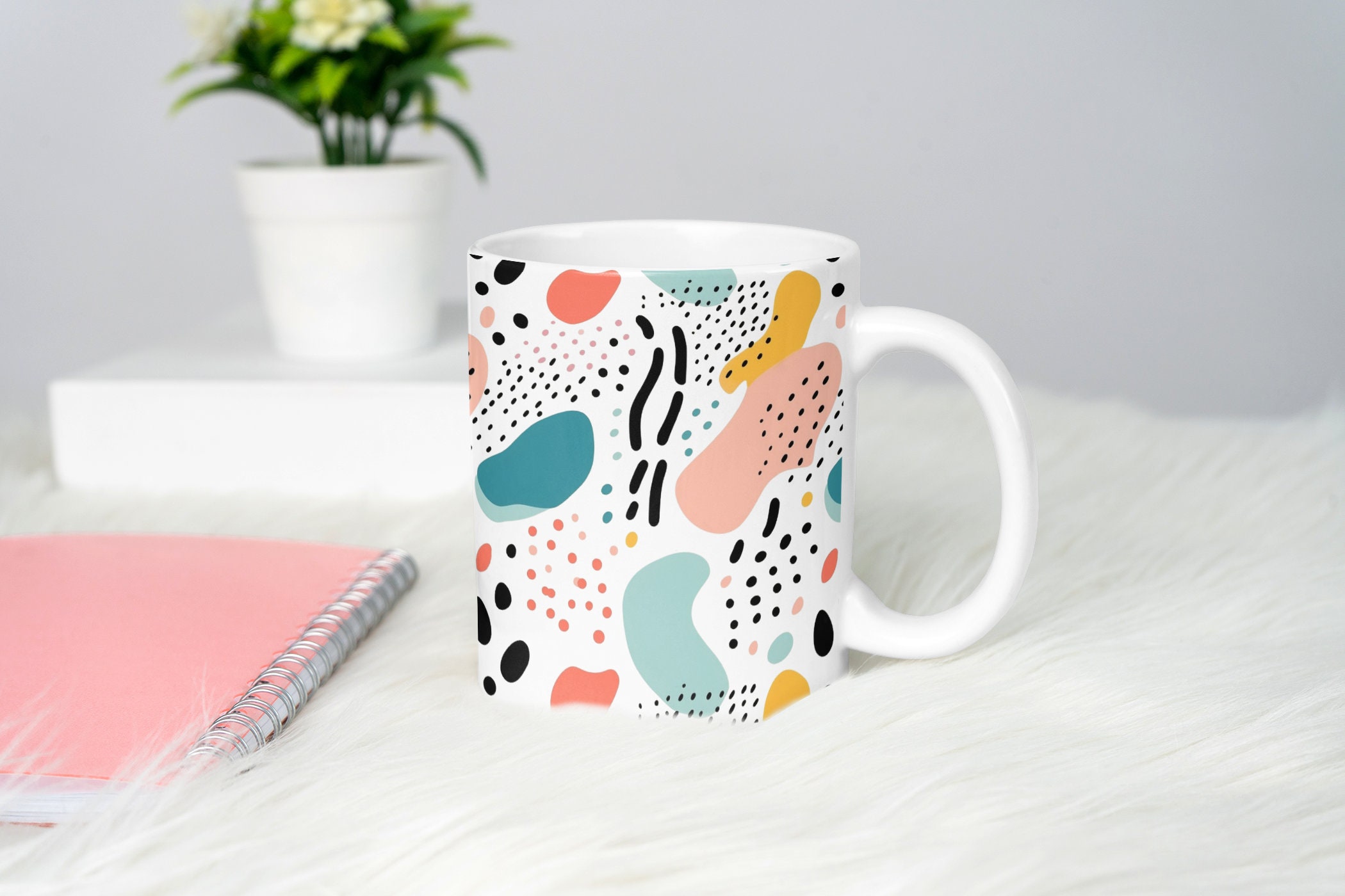 Retro Abstract Art Mug, Modern Art Mug, Abstract Art Mug, Retro Coffee ...