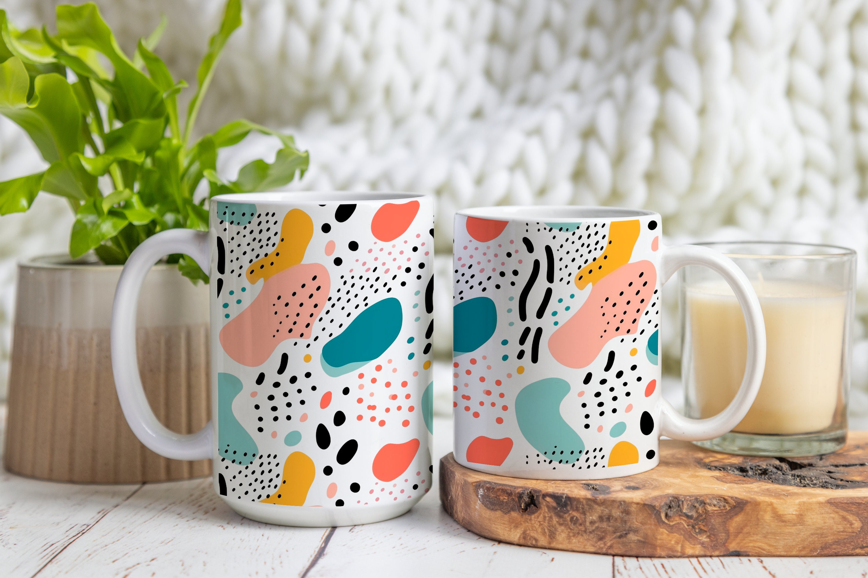 Retro Abstract Art Mug, Modern Art Mug, Abstract Art Mug, Retro Coffee ...