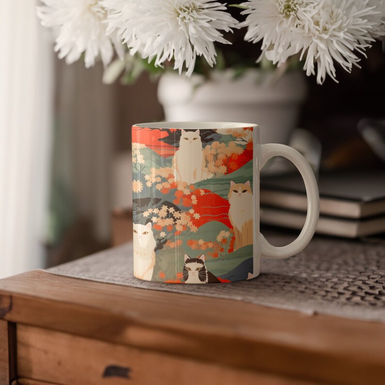 Ukiyo-e Cats Mug, Cat Mug, Cat Lover Gift, Cat Coffee Mug, Full Wrap Mug, Ukiyo-e Style, Ukiyo-e ...