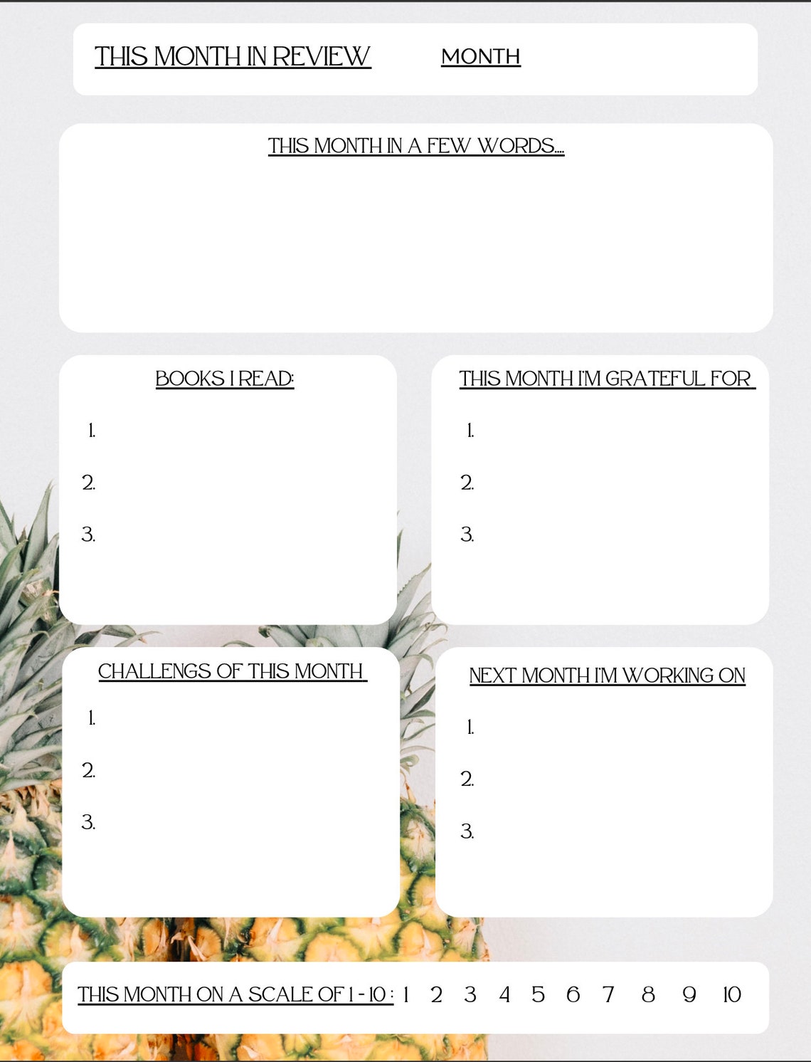 Monthly Review Template Worksheet - Etsy