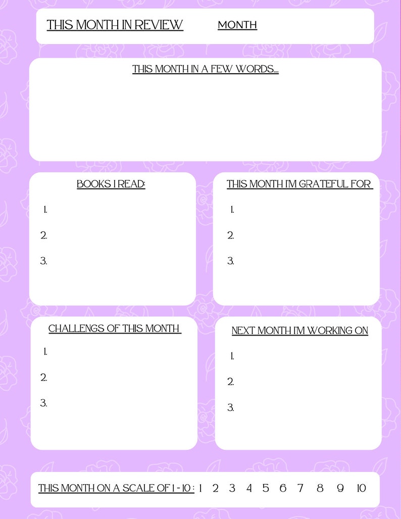 Monthly Review Template Worksheet - Etsy