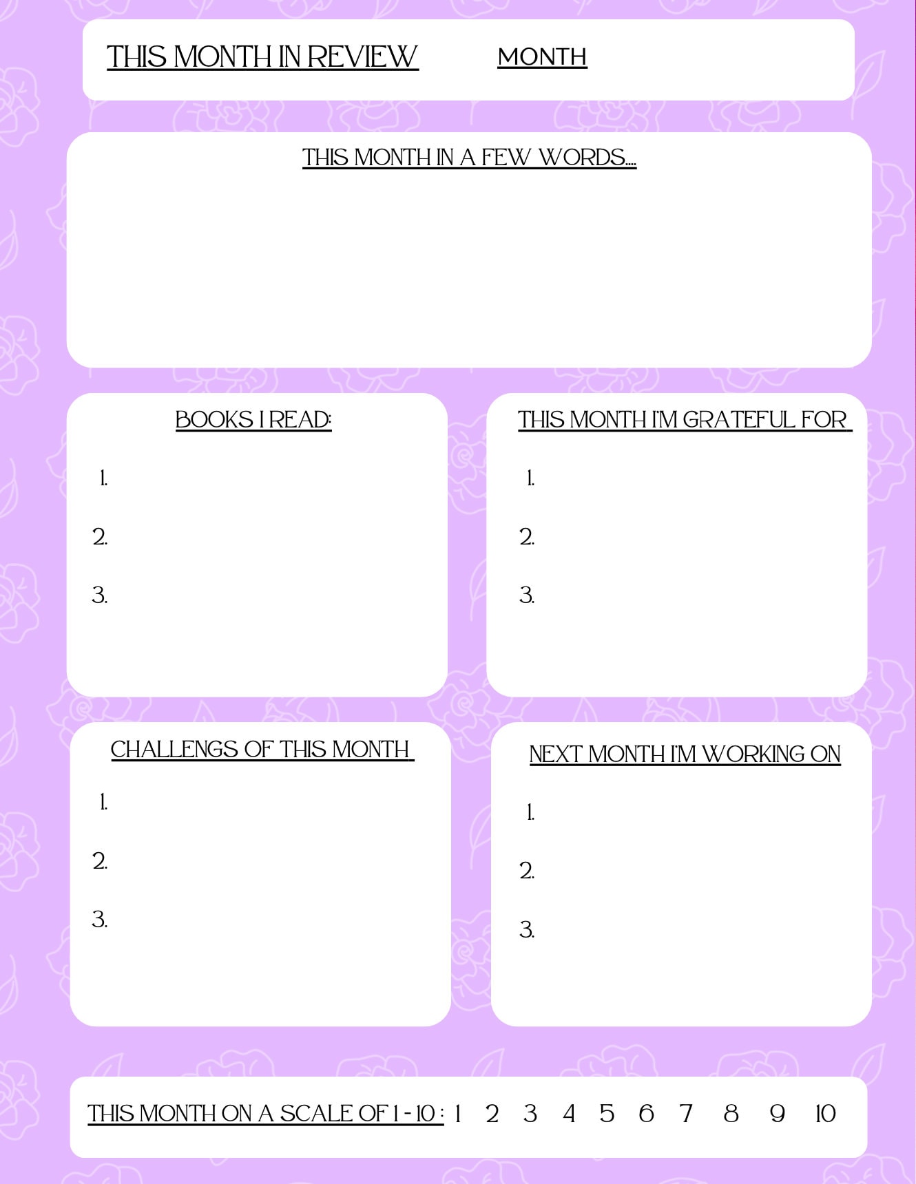 Monthly Review Template Worksheet - Etsy