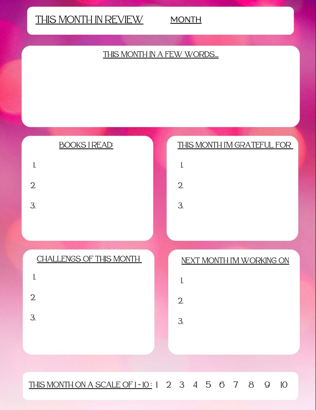 Monthly Review Template Worksheet - Etsy