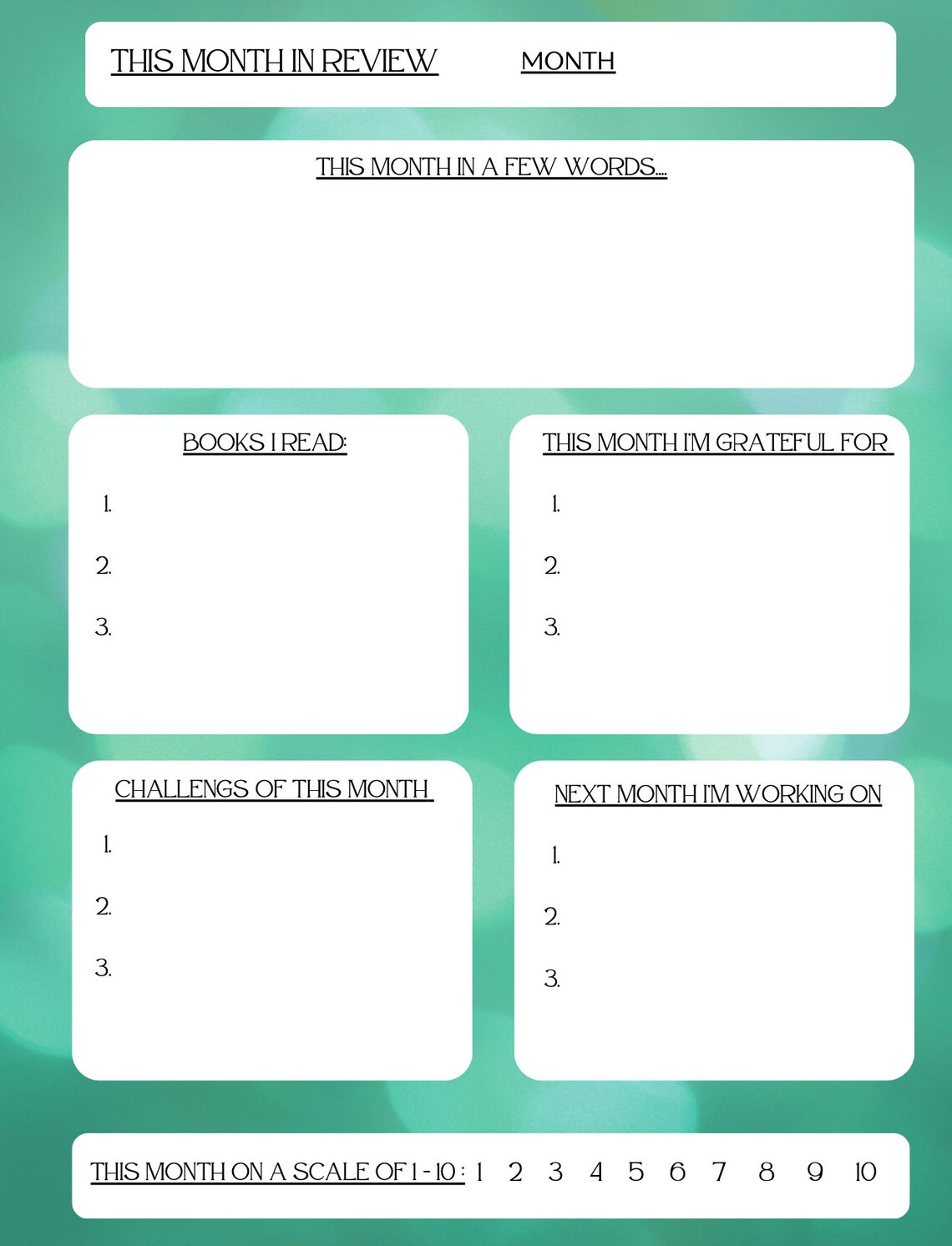 Monthly Review Template Worksheet - Etsy