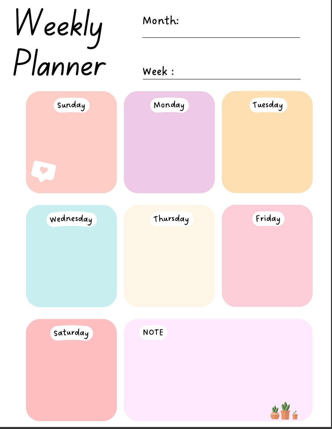 1 Page Simple Bullet Weekly Planner Printable - Etsy