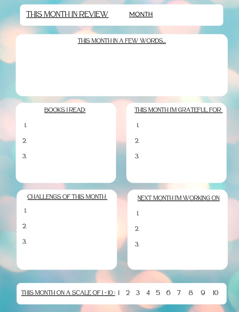 Monthly Review Template Worksheet - Etsy