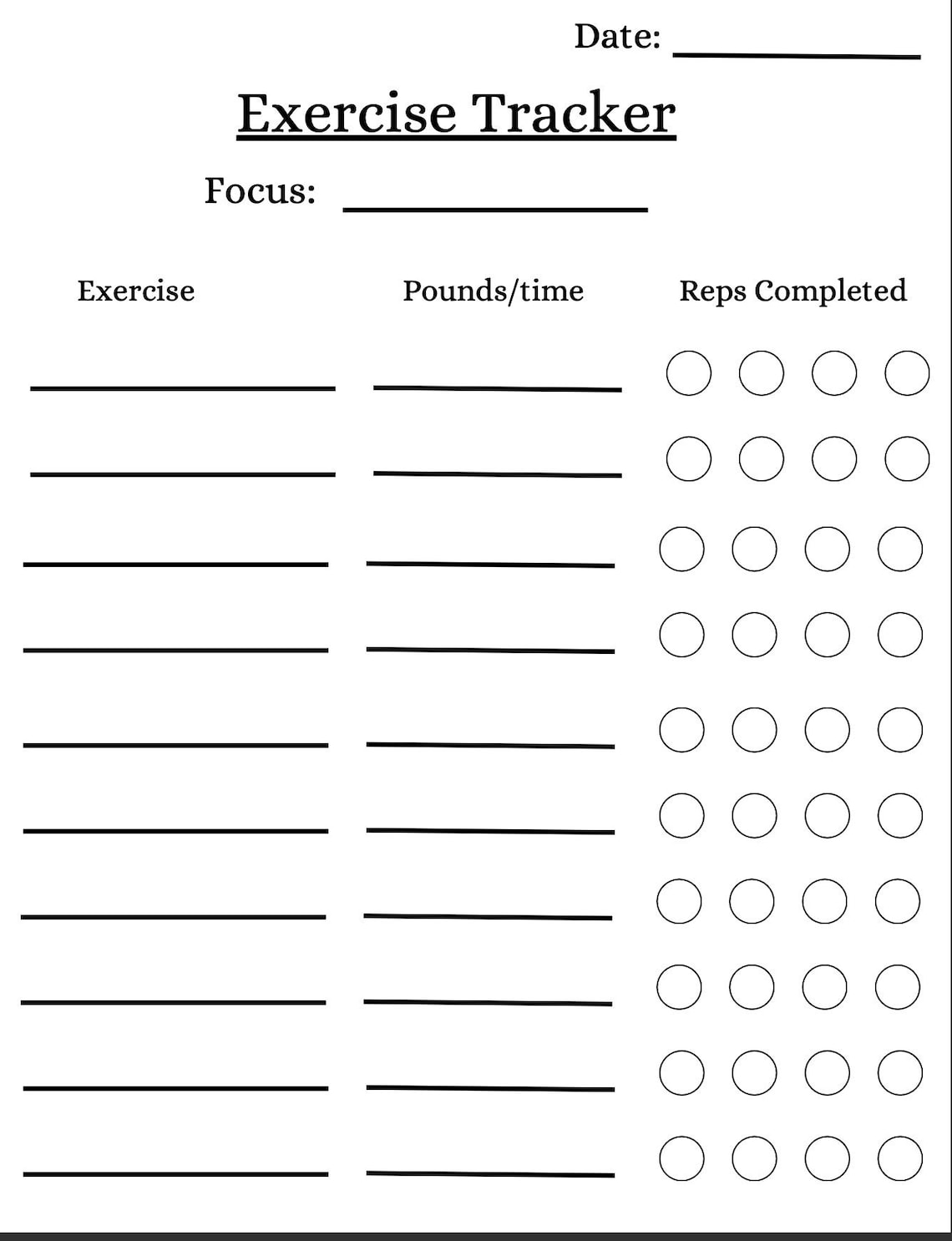 Simple Exercise Tracking Sheet Fill in the Blank - Etsy