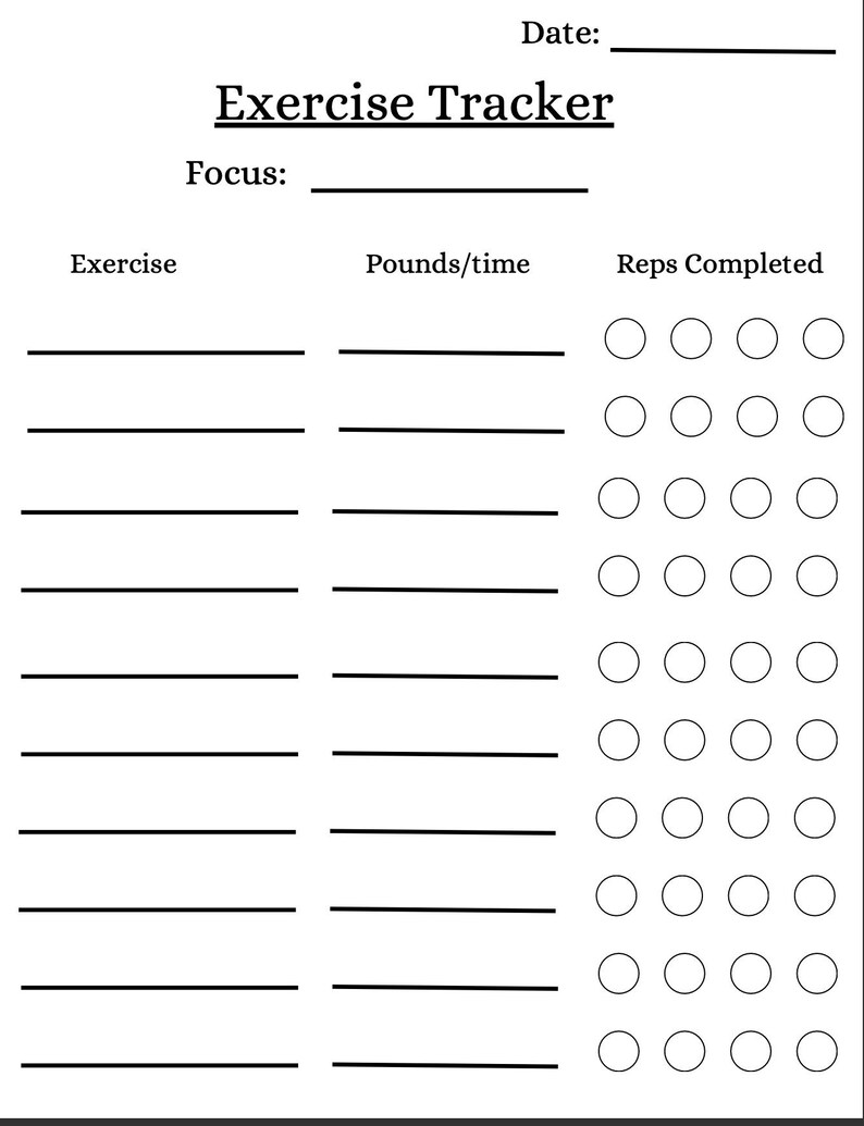 Simple Exercise Tracking Sheet - Fill in the Blank - Etsy
