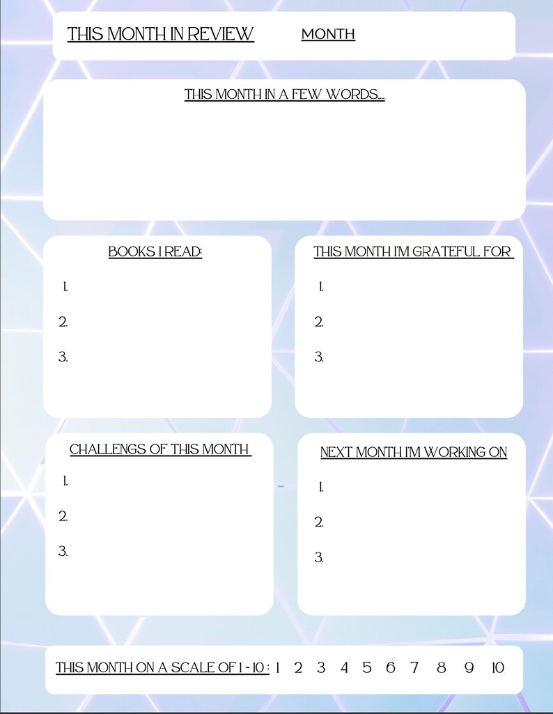 Monthly Review Template Worksheet - Etsy