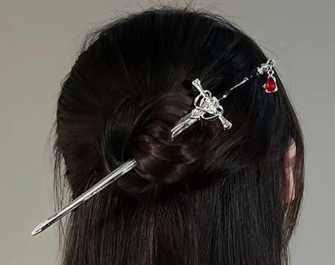 Dagger Hair Pin. Ruby Stone Hanging Decal. - Etsy Australia