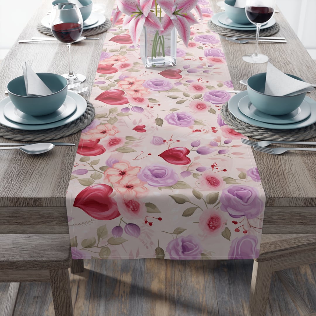 Valentines Table Runner, Hearts and Roses Table Runner, Valentine ...