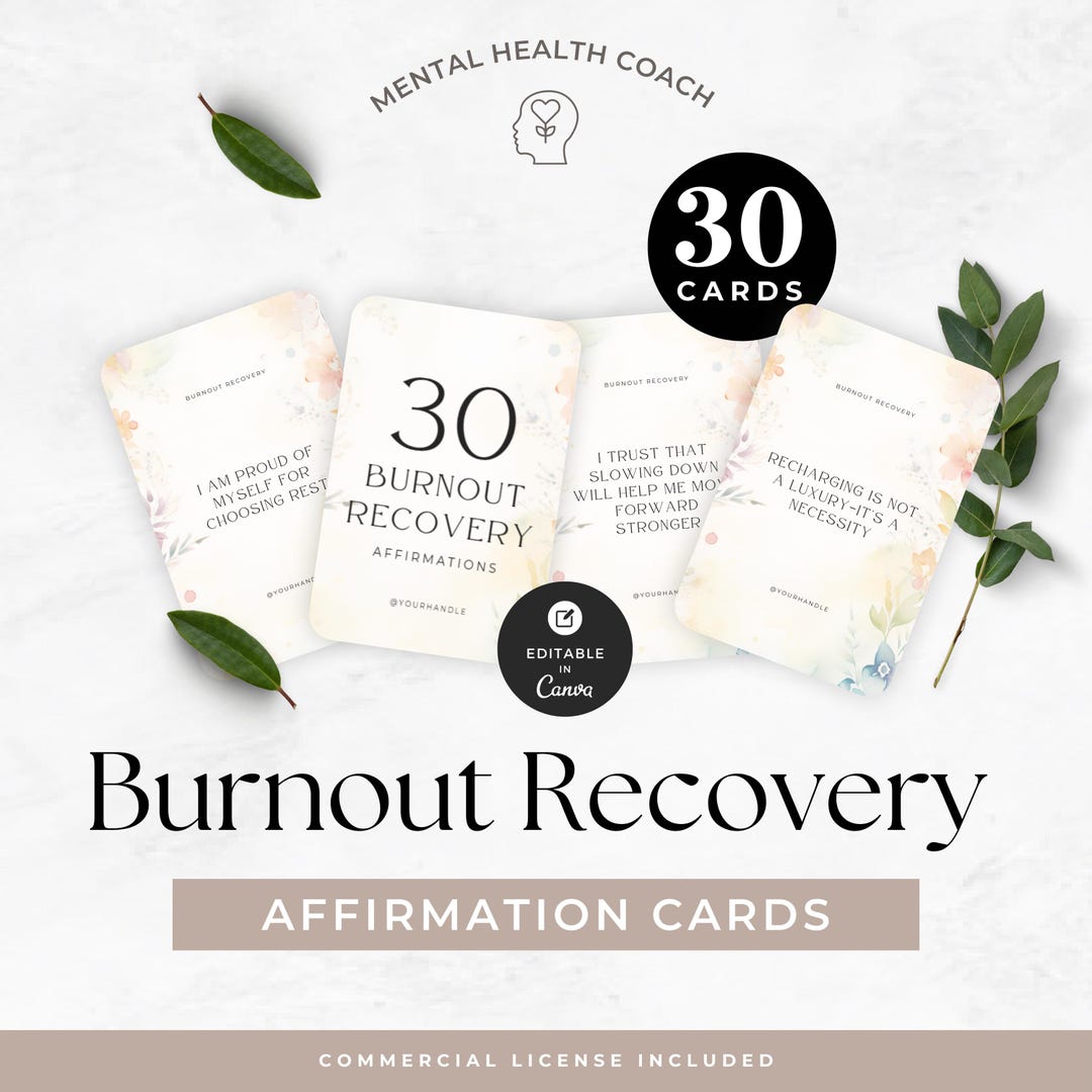 Burnout Recovery Affirmation Cards Template, Mental Health Professional ...