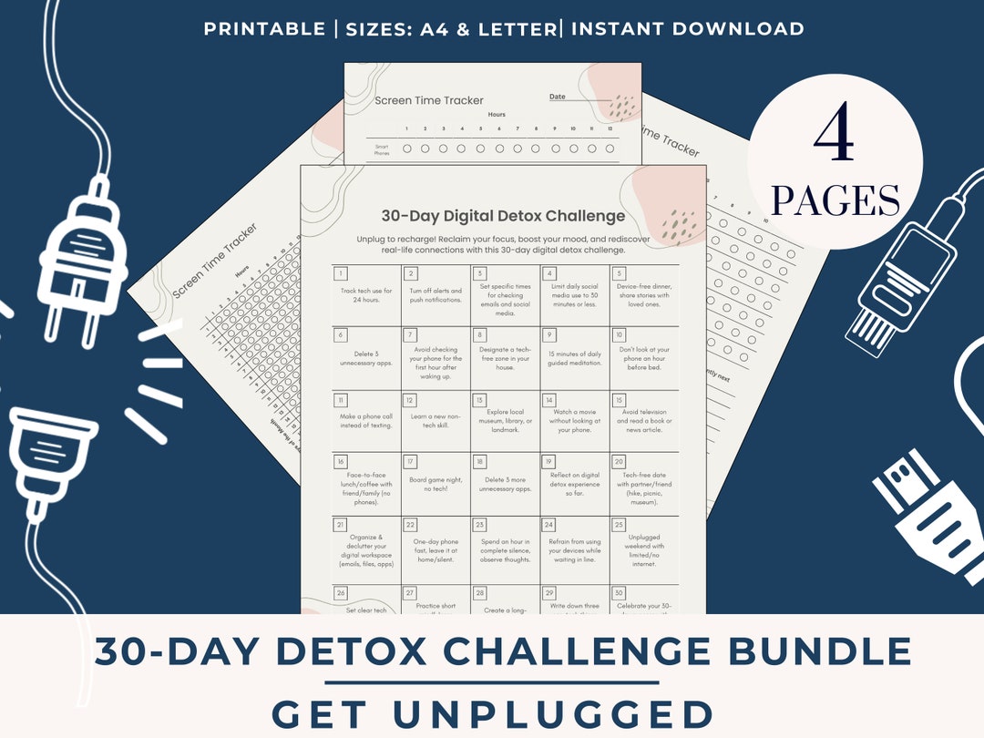 30 Day Digital Detox Challenge Bundle, Screen Time Tracker, Unplugged ...