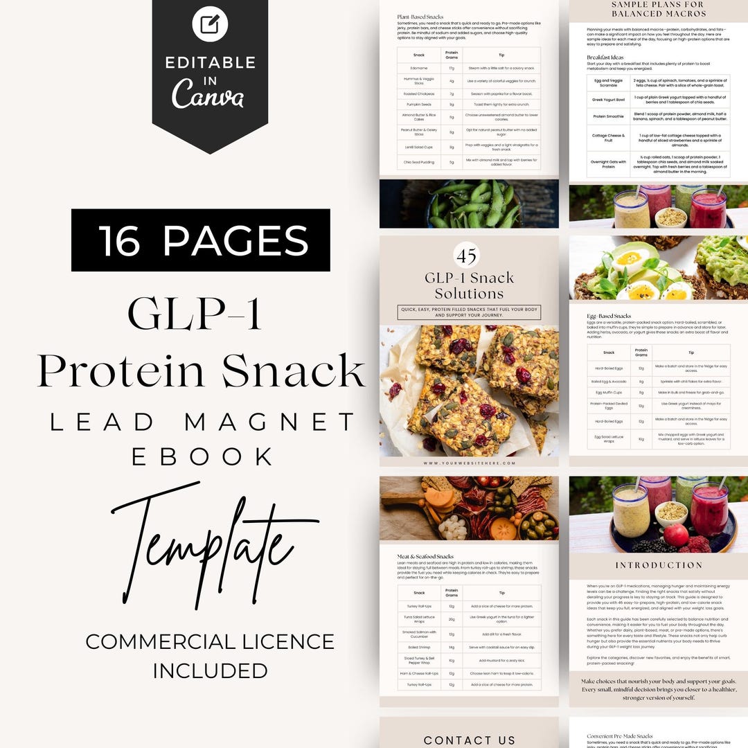 GLP1 Protein Snacks Editable Canva Template, Health Coach Freebie, Lead ...