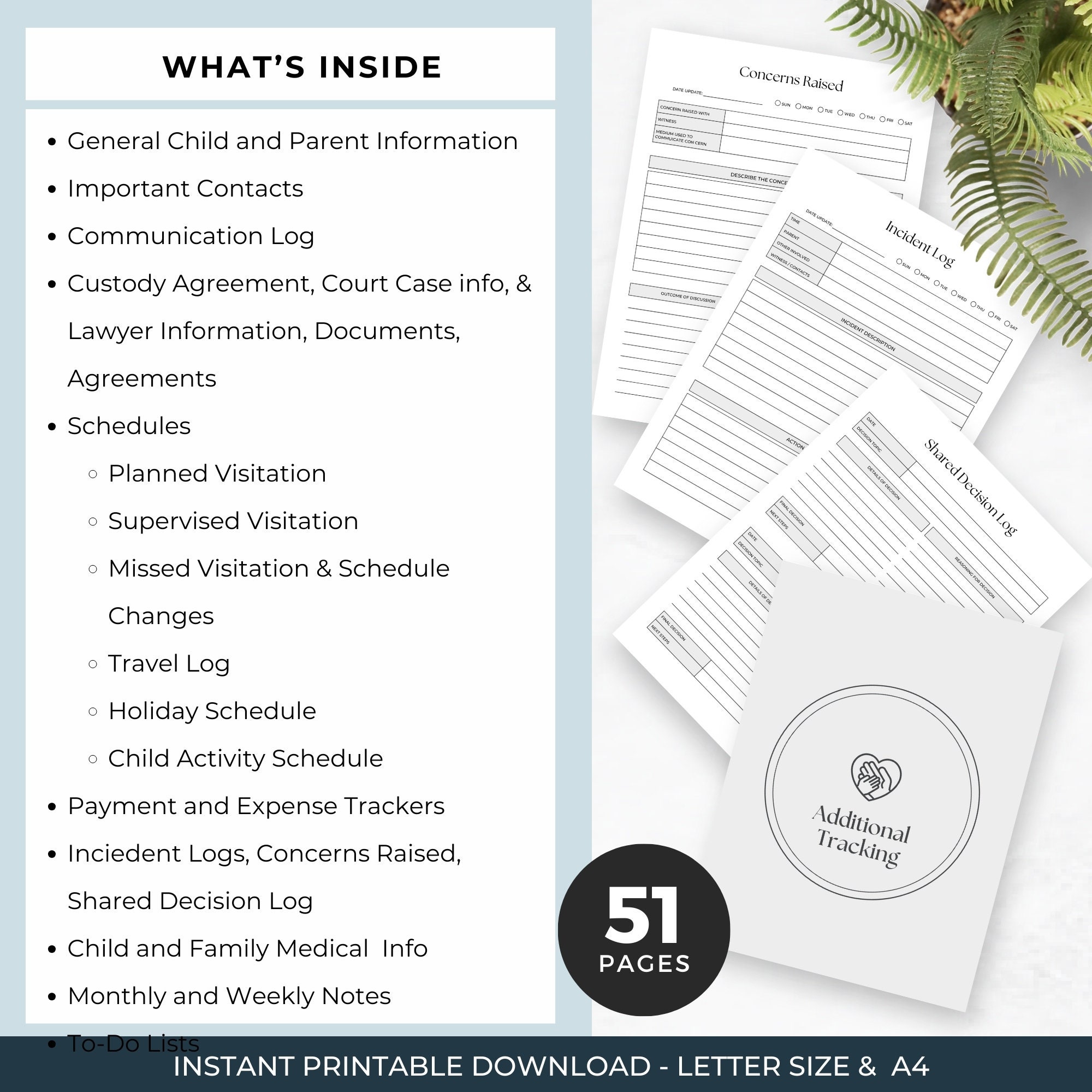 Child Custody Binder Printable, Shared Parenting Planner, Child Support ...