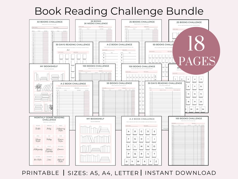 Book Challenge Printable Reading Challenge for Book Lovers Reading ...