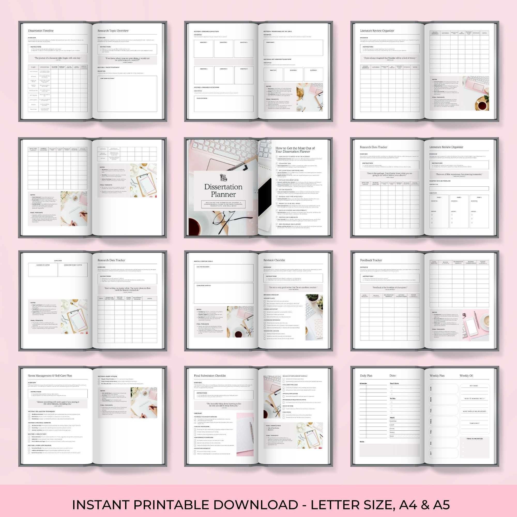 Dissertation Planner Printable, Thesis Planner, Undergraduate Degree ...