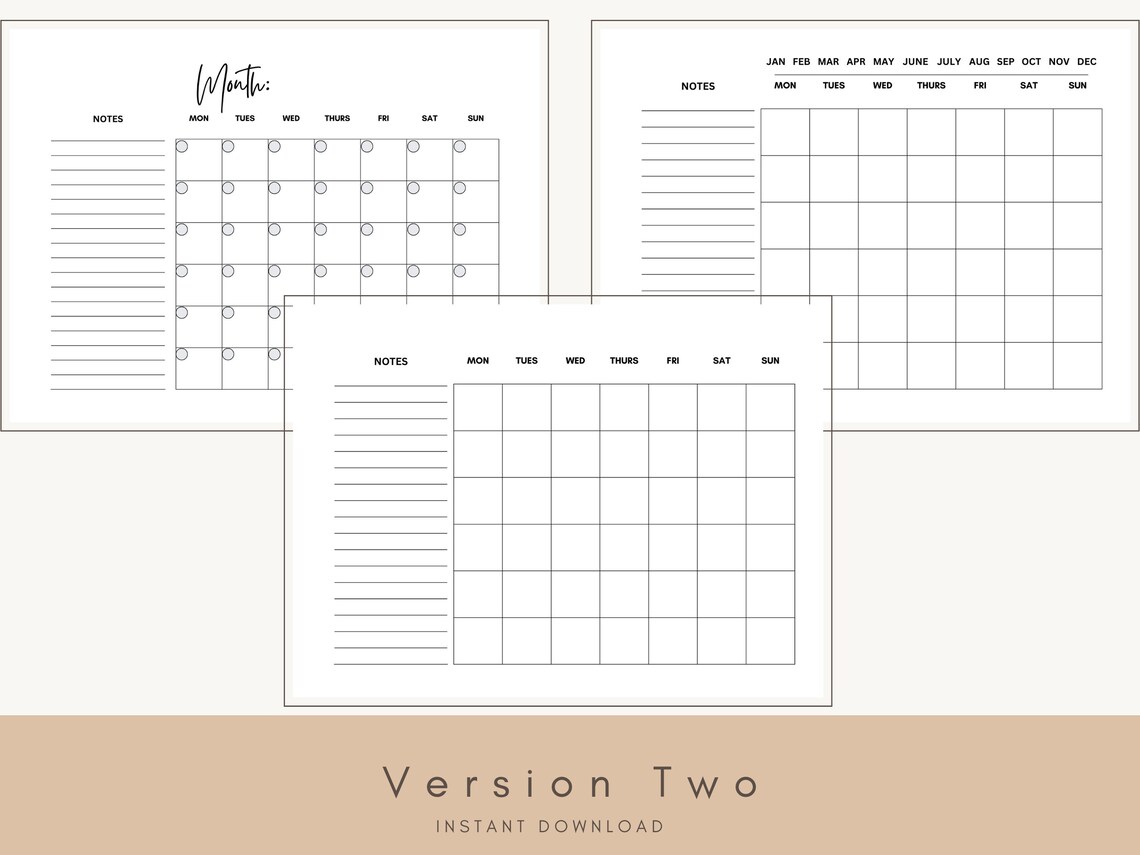 Blank Monthly Calendar Templates, Monthly Calendar, Monthly Notes ...