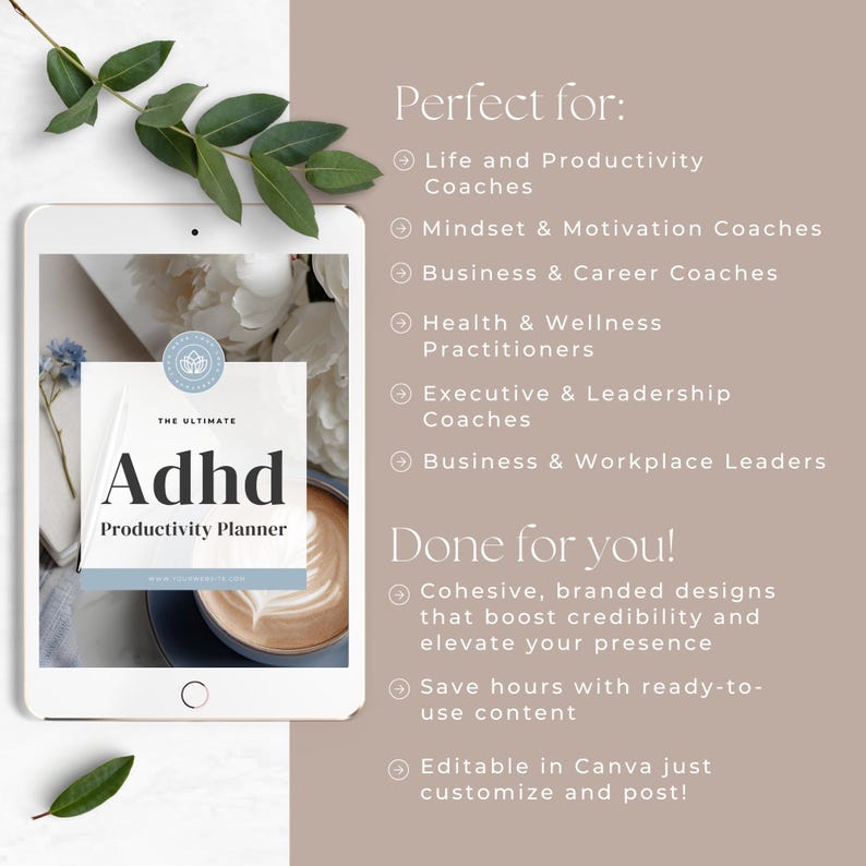 ADHD Planner Template, Productivity & Time Management Guide, Life Coach ...