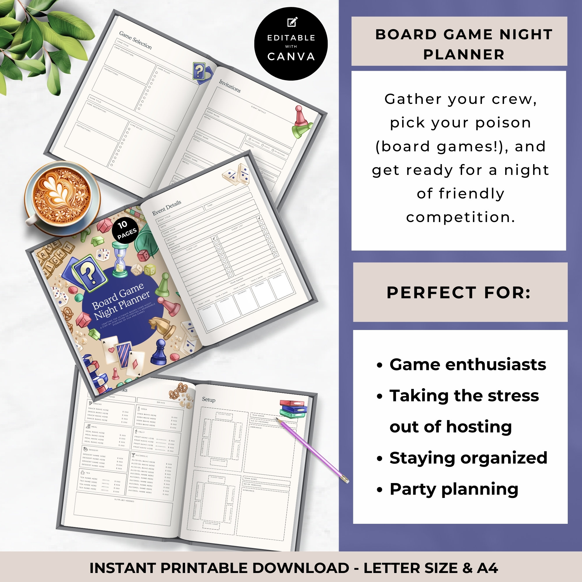 Board Game Night Planner Printable, Event Planner, Family Game Night ...