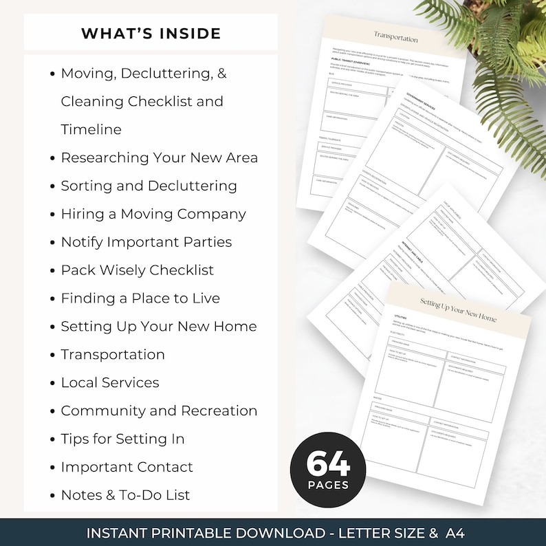 Moving Checklist and Planner Printable, Relocation Guide, New Home ...