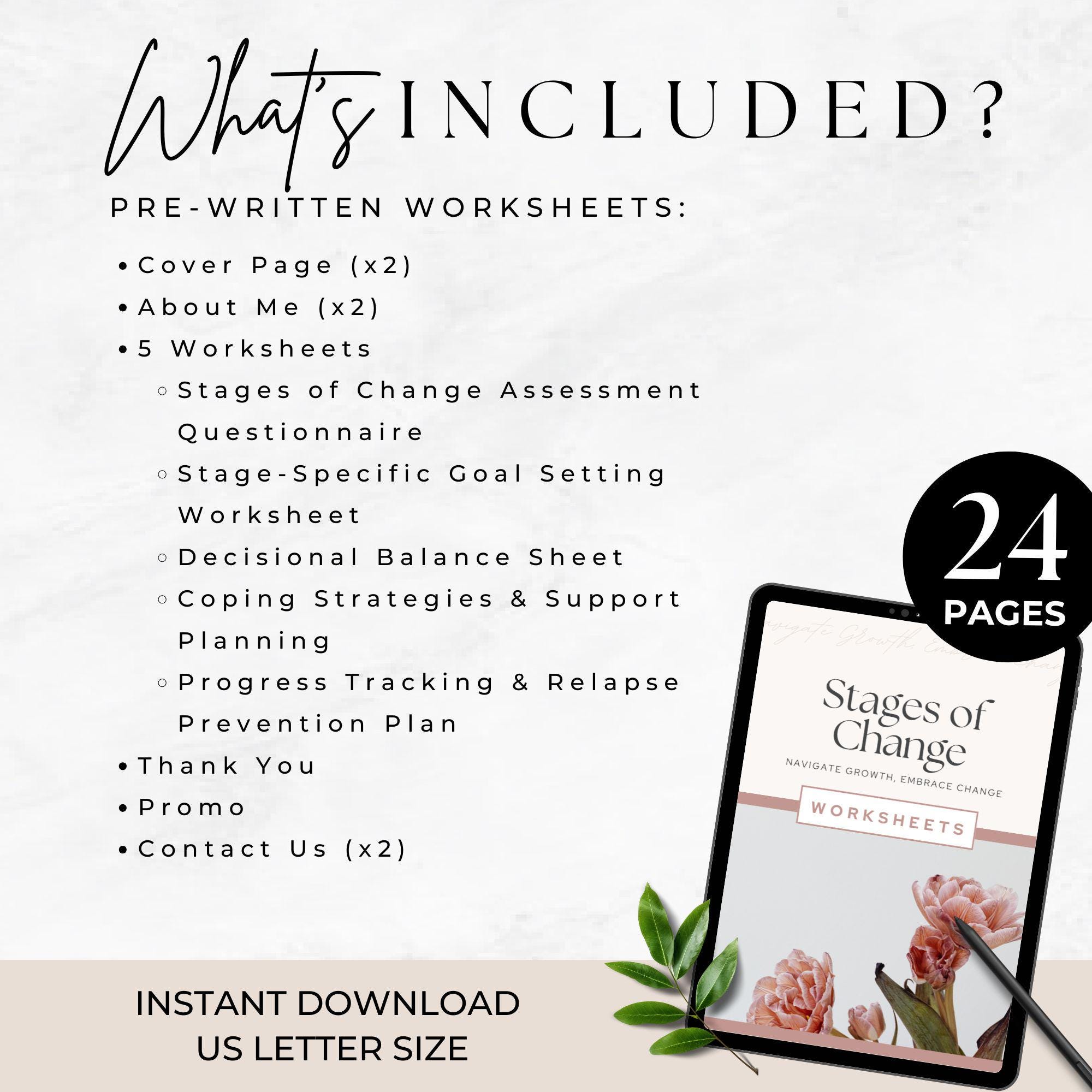 Stages of Change Worksheets, Behavioral Change Workbook, Life Coach ...