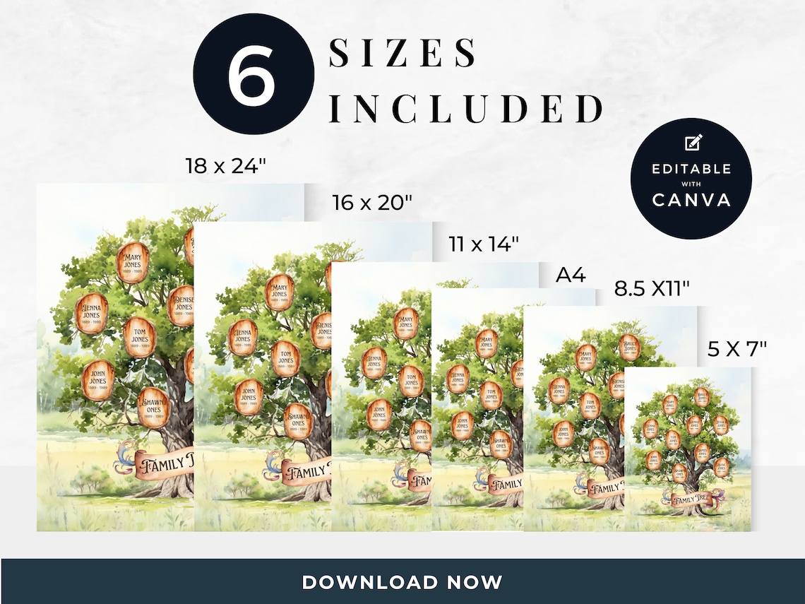 Family Tree Editable Canva Template, Ancestry Book Template, Family ...