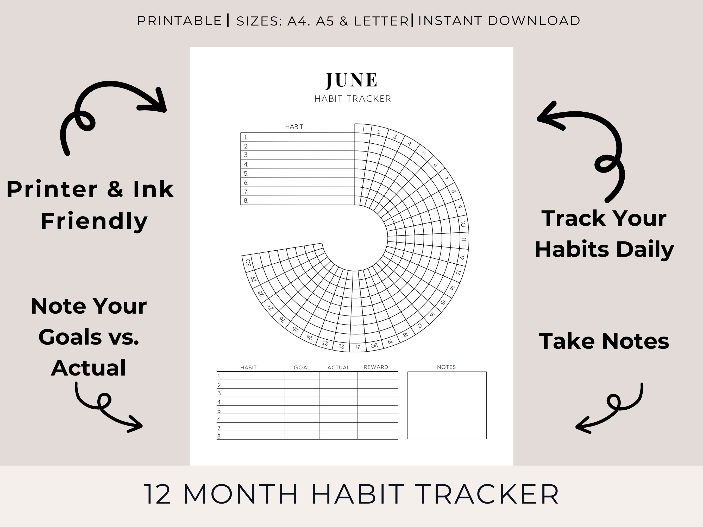 Monthly Habit Tracker Printable, Circle Daily Habit Tracker, Simple ...