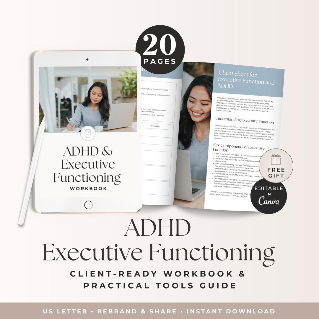 ADHD Executive Functioning Workbook Template, Neurodiversity Worksheet ...