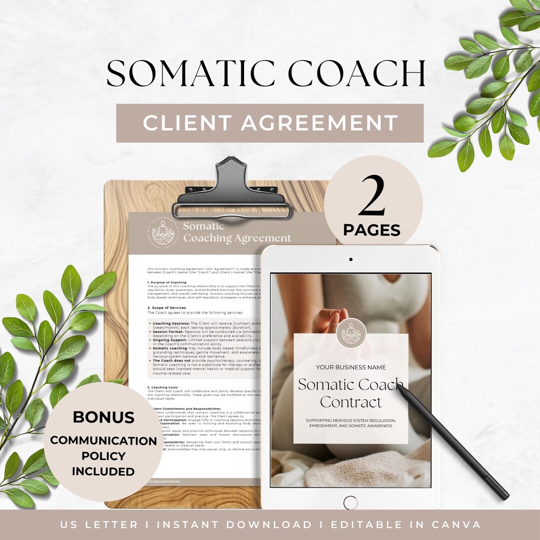 Somatic Coach Client Agreement, Client Contract for Wellness Services ...