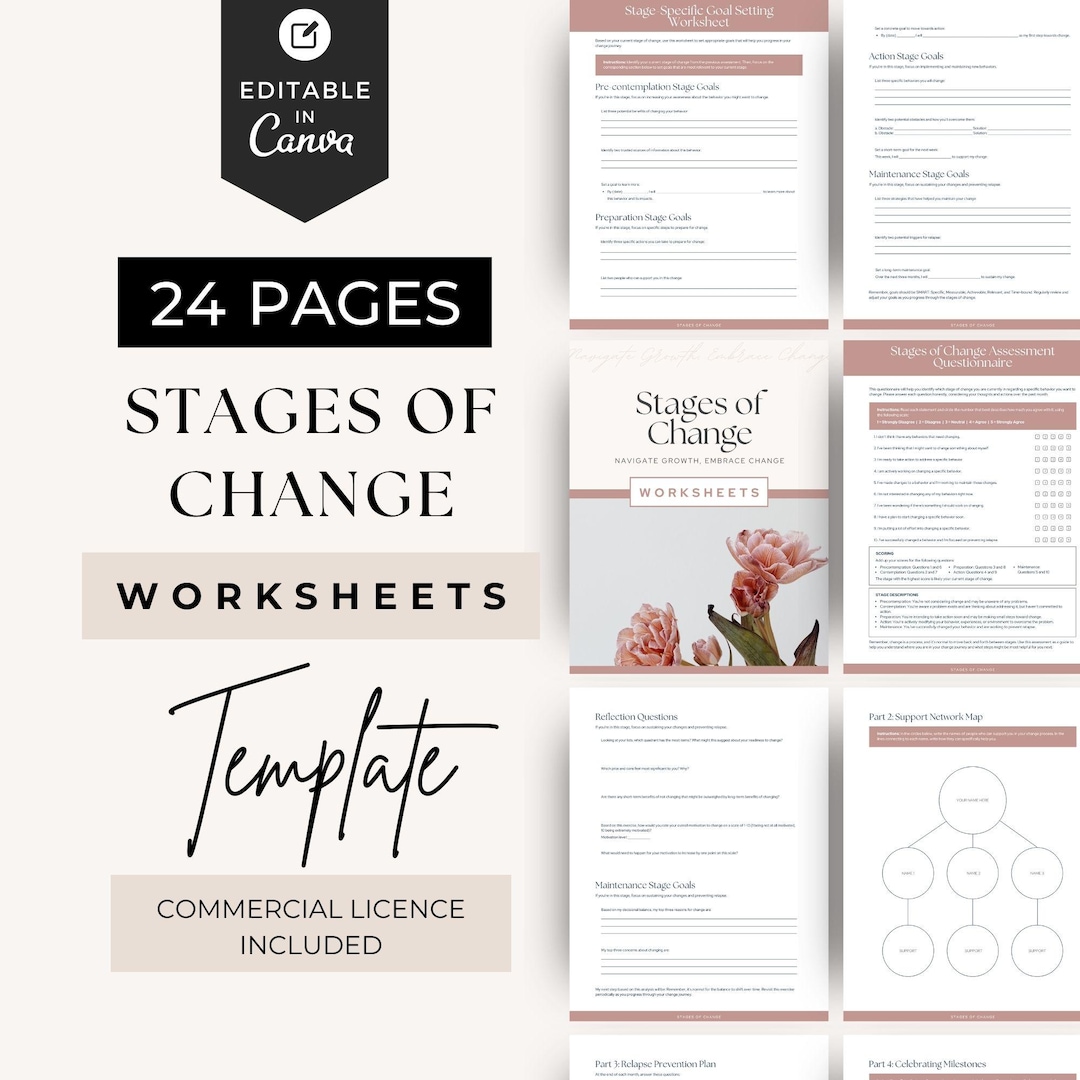Stages of Change Worksheets, Behavioral Change Workbook, Life Coach ...