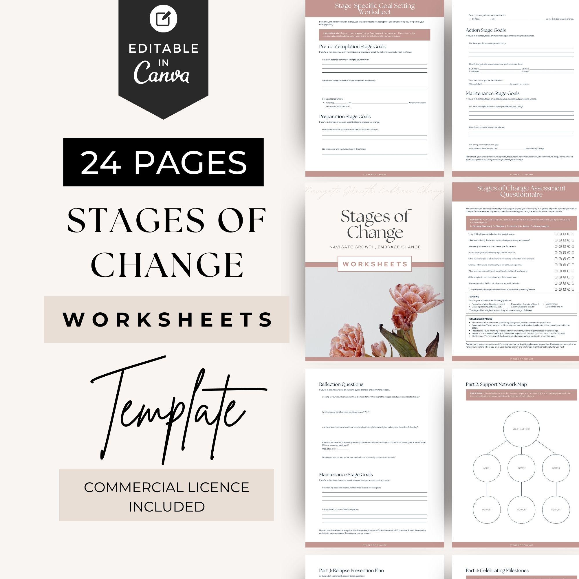 Stages of Change Worksheets, Behavioral Change Workbook, Life Coach ...