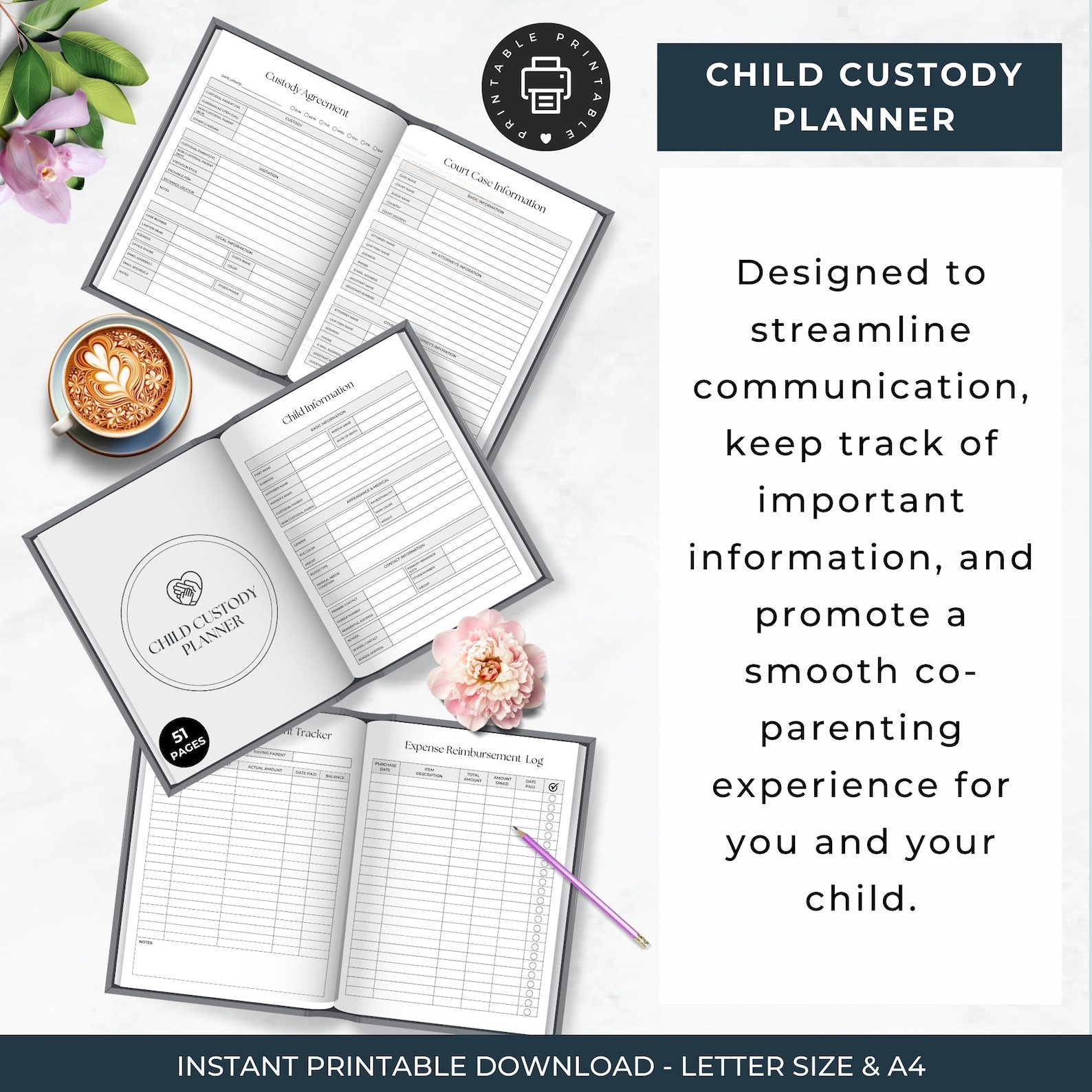 Child Custody Binder Printable, Shared Parenting Planner, Child Support ...