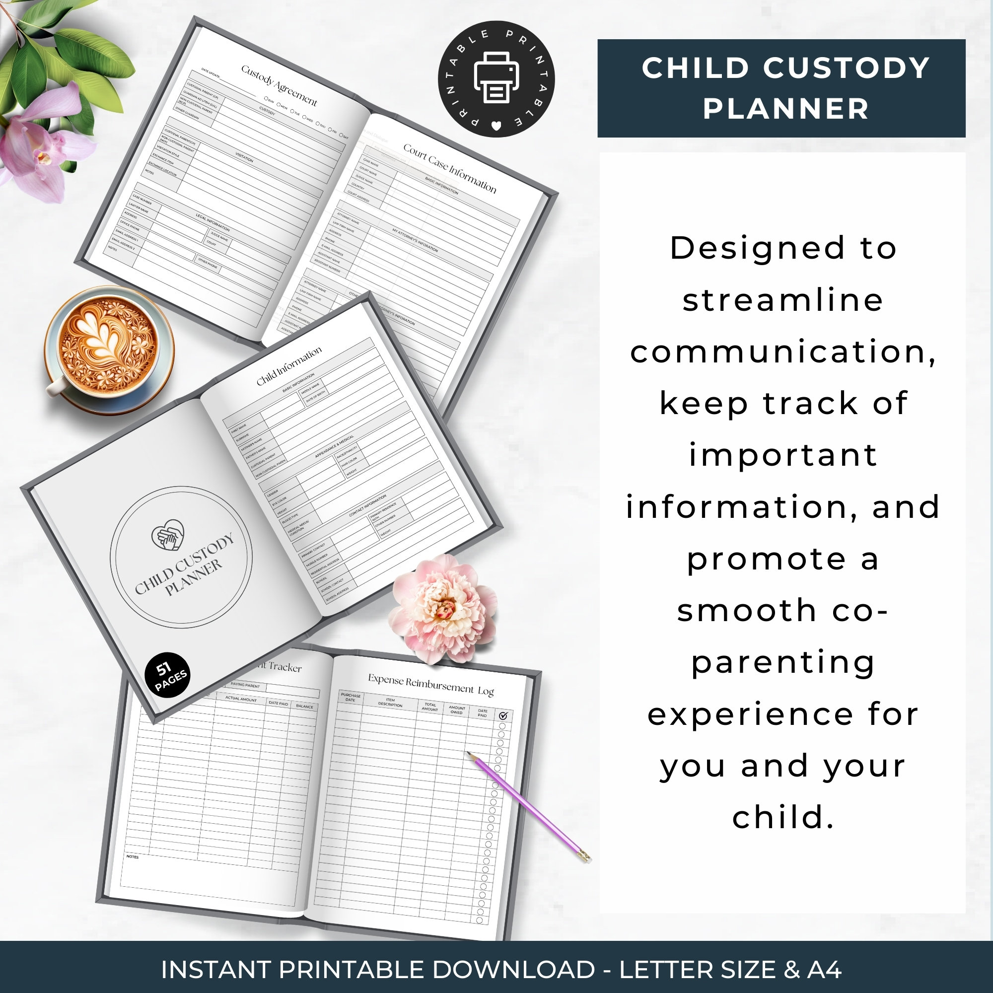 Child Custody Binder Printable, Shared Parenting Planner, Child Support ...