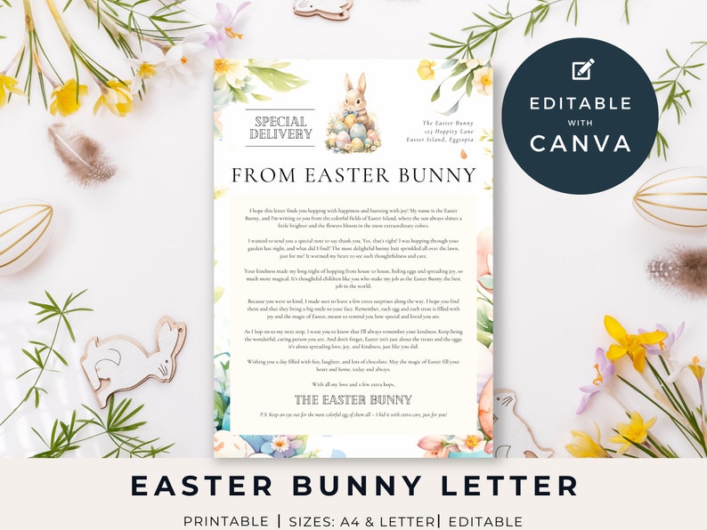 Easter Bunny Letter Printable, Letter From the Easter Bunny, Editable ...