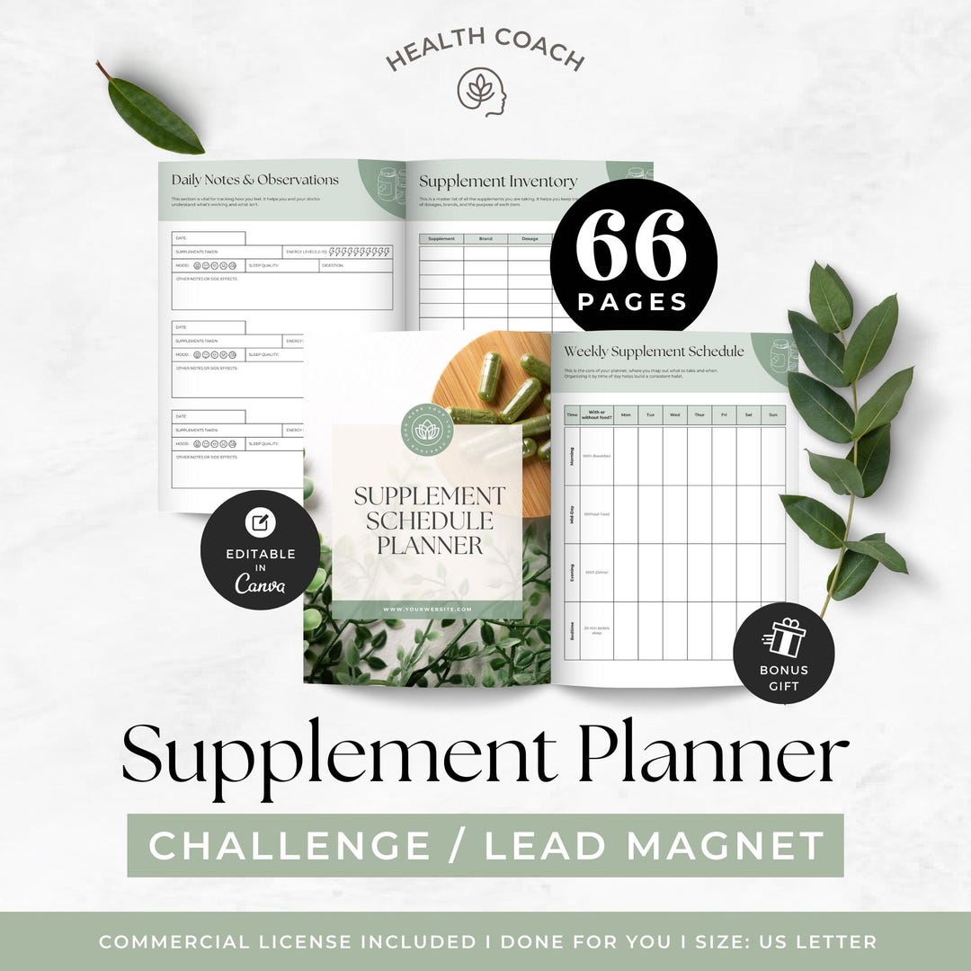 Supplement Tracker Template, Health Coach Client Resource, Vitamin Log ...